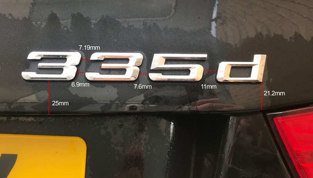BMW E91 335d badge placement template/measurements